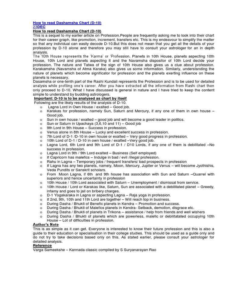 How To Read Dashamsha Chart | PDF | New Age Practices | Technical ...