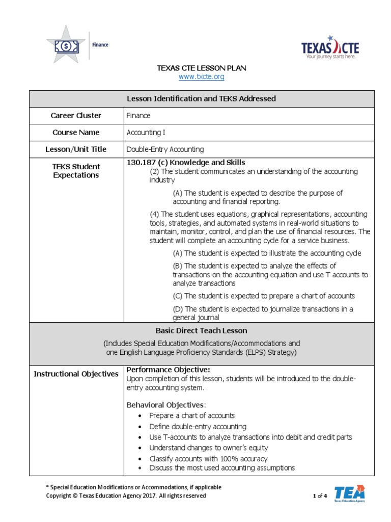 Lesson Plan Double-Entry Accounting | PDF | Debits And Credits | Accounting