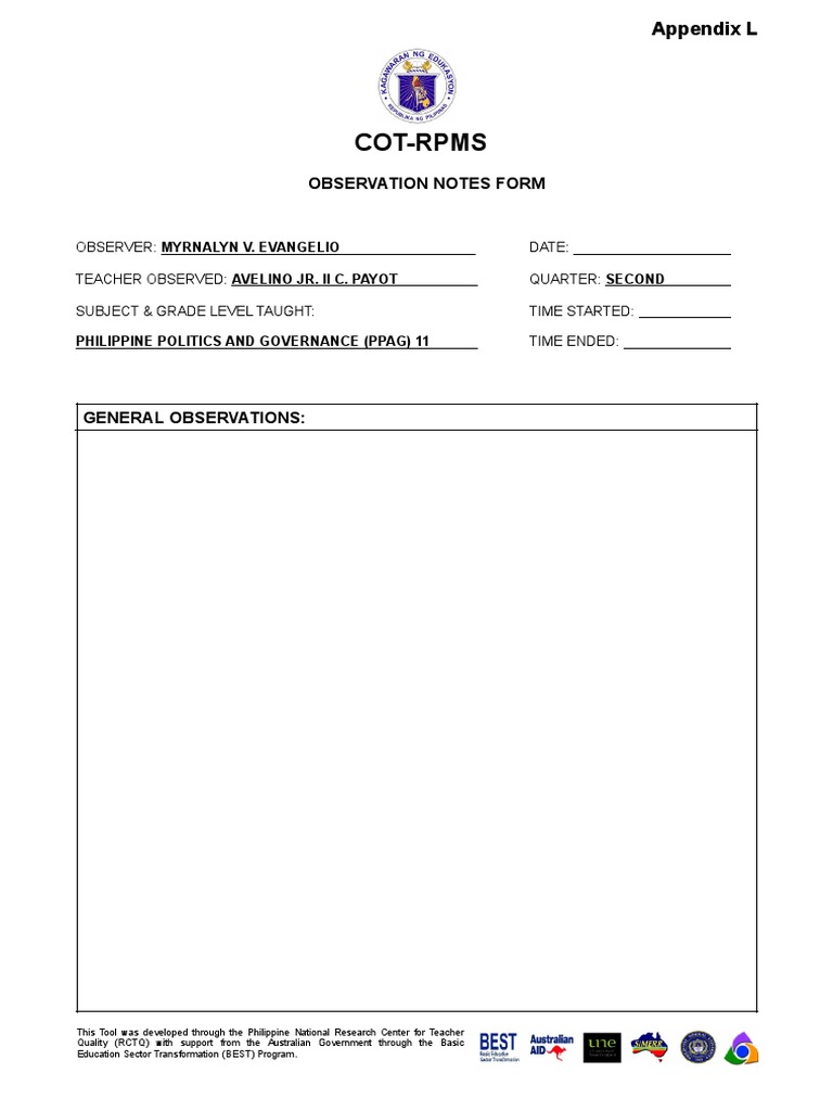Observation Notes Form | PDF