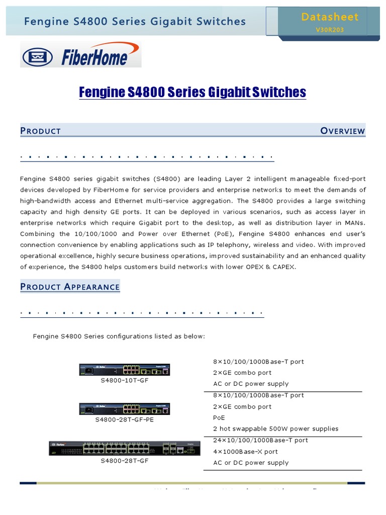 Fengine S4800 Switch Datasheet-V30R203 PDF | PDF | Network Switch ...