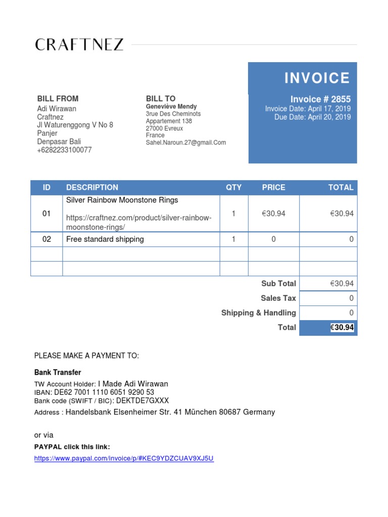Moonstone Ring Invoice | PDF