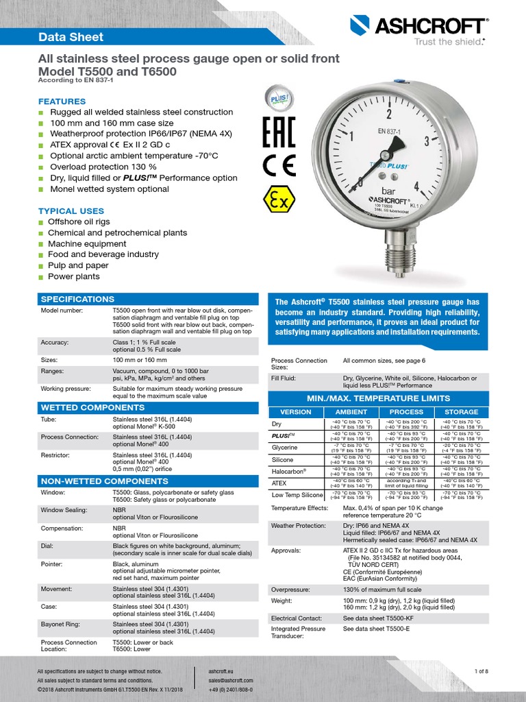 T5500 - T6500 Pressure Gauges | PDF | Pressure Measurement | Pipe ...