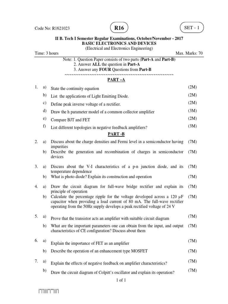 Jntuk 2 1 Be&d Nov 2017 Q.P | PDF | Rectifier | Diode