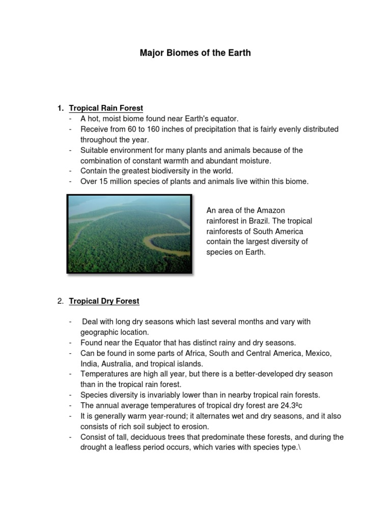 Major Biomes of The Earth | PDF | Grassland | Tropics