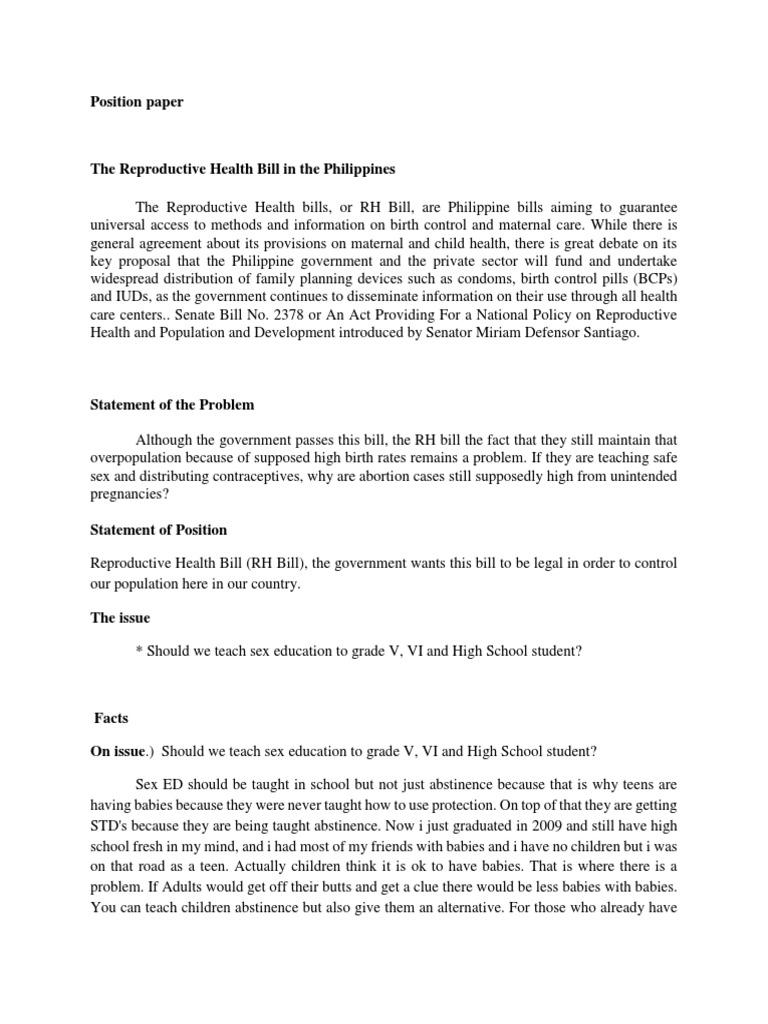 Position Paper | PDF | Sex Education | Reproductive Health