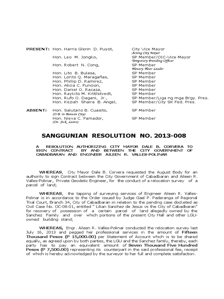 Cabadbaran Sanggunian Resolution No. 2013-008 | PDF | Public Law | Justice