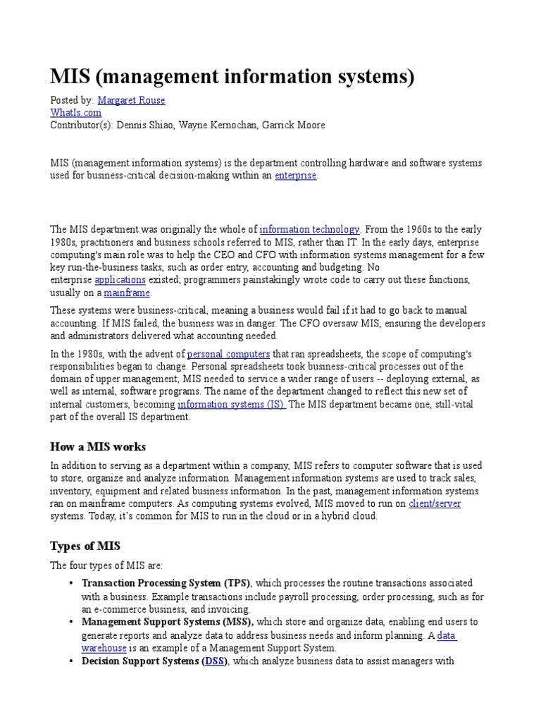 MIS (Management Information Systems) : Margaret Rouse | PDF ...