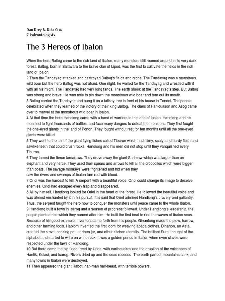 The 3 Hereos of Ibalon: Dan Drey B. Dela Cruz 7-Paleontologists | PDF ...