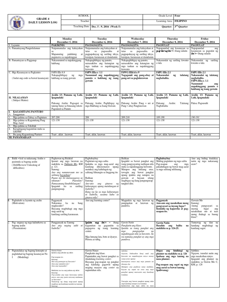 Grade 4 DLL Filipino 4 q3 Week 5 | PDF
