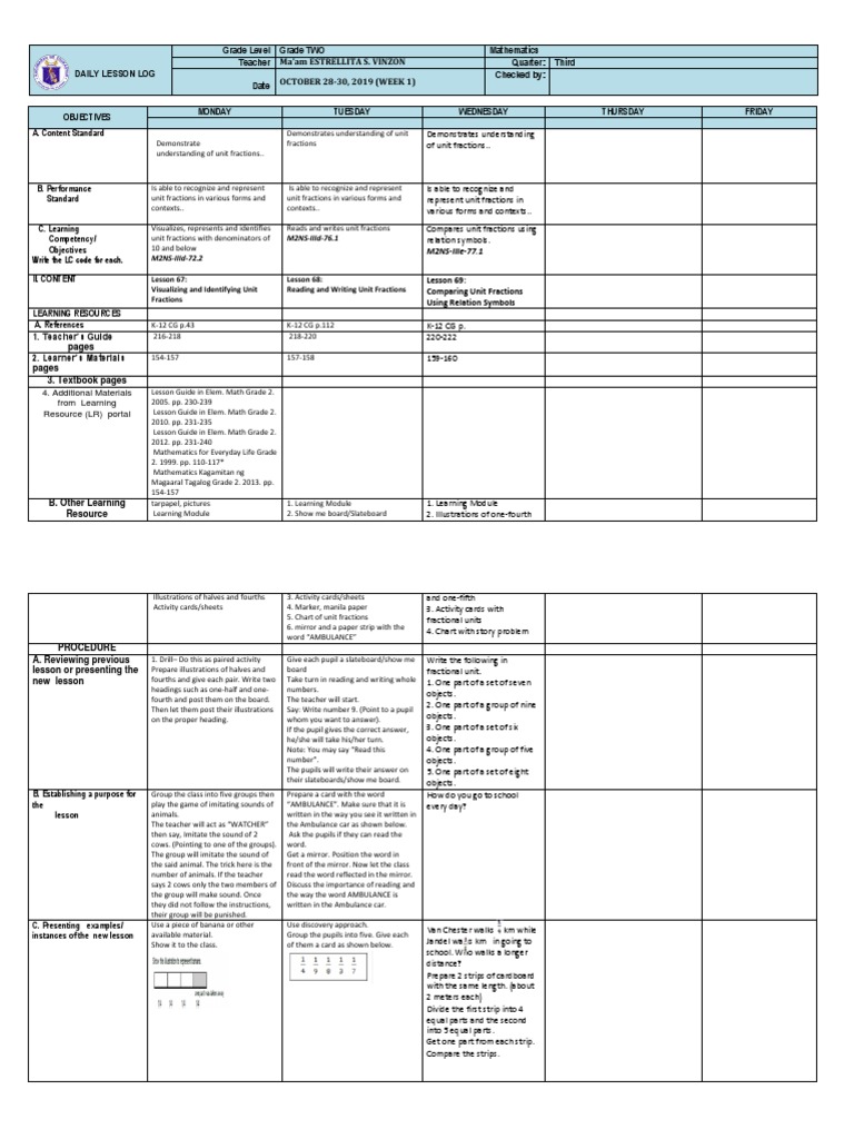 Grade 2 Unit Fractions Lesson Plan | PDF | Fraction (Mathematics)