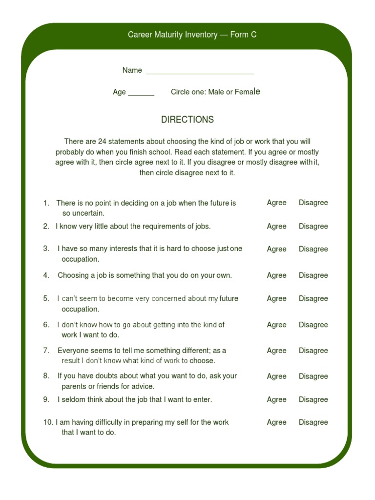 Career Maturity Inventory | PDF