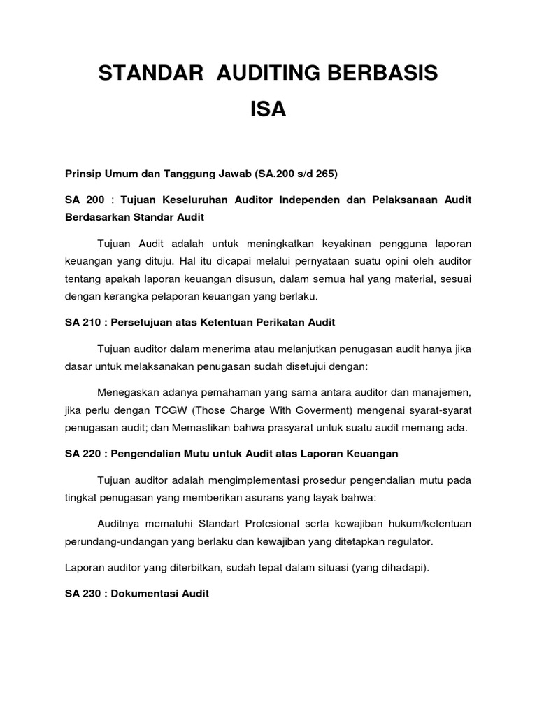 Standar Auditing Berbasis Isa | PDF
