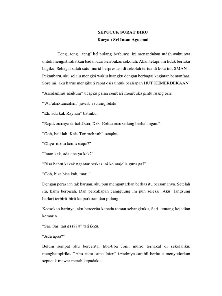 Contoh Cerpen Bahasa Indonesia "Sepucuk Surat Biru" | PDF