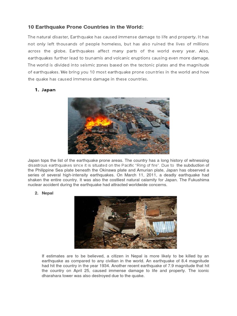 10 Earthquake Prone Countries in The World | PDF | Earthquakes | Plate ...