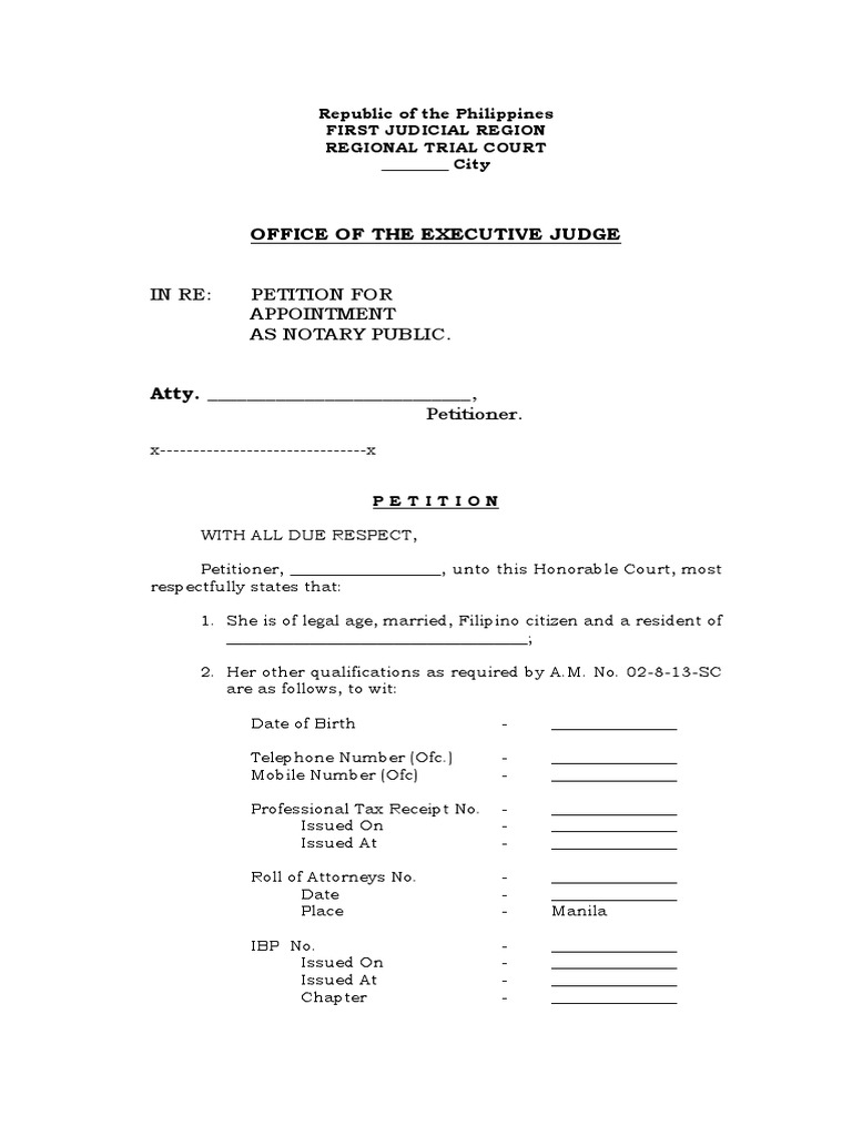 Petition For Notarial Commission | PDF | Law Clerk | Notary Public