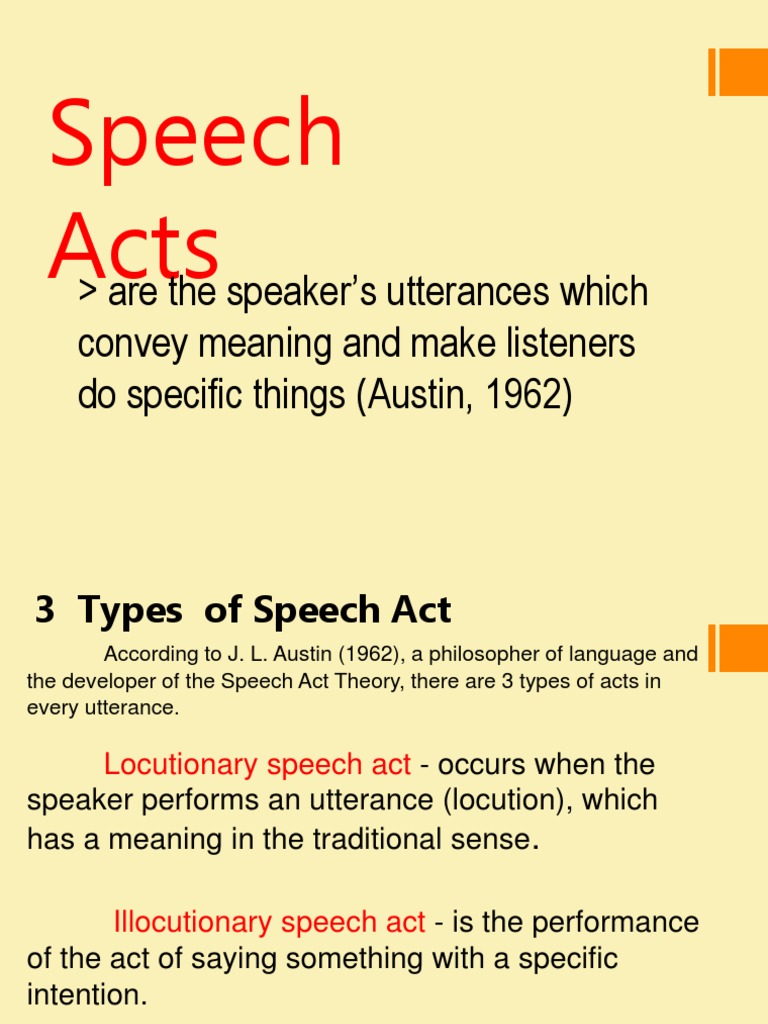 Speech Acts: Are The Speaker's Utterances Which Convey Meaning and Make ...