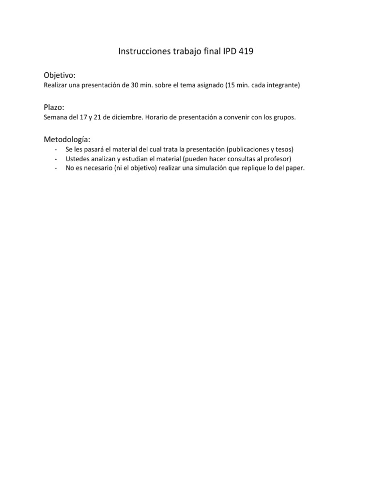 Instrucciones Trabajo Final IPD 419 PDF | PDF