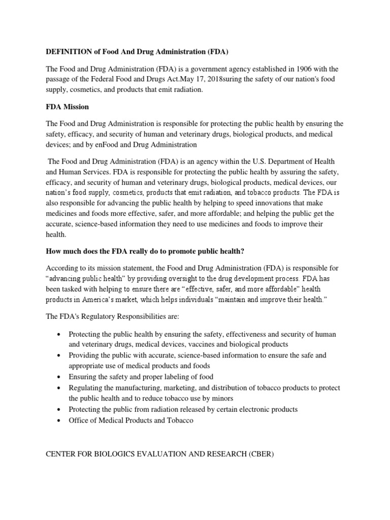 DEFINITION of Food and Drug Administration (FDA) | Download Free PDF ...