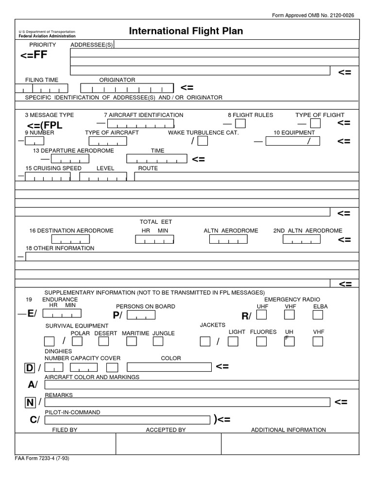 International Flight Plan: Form Approved OMB No. 2120-0026 | PDF ...