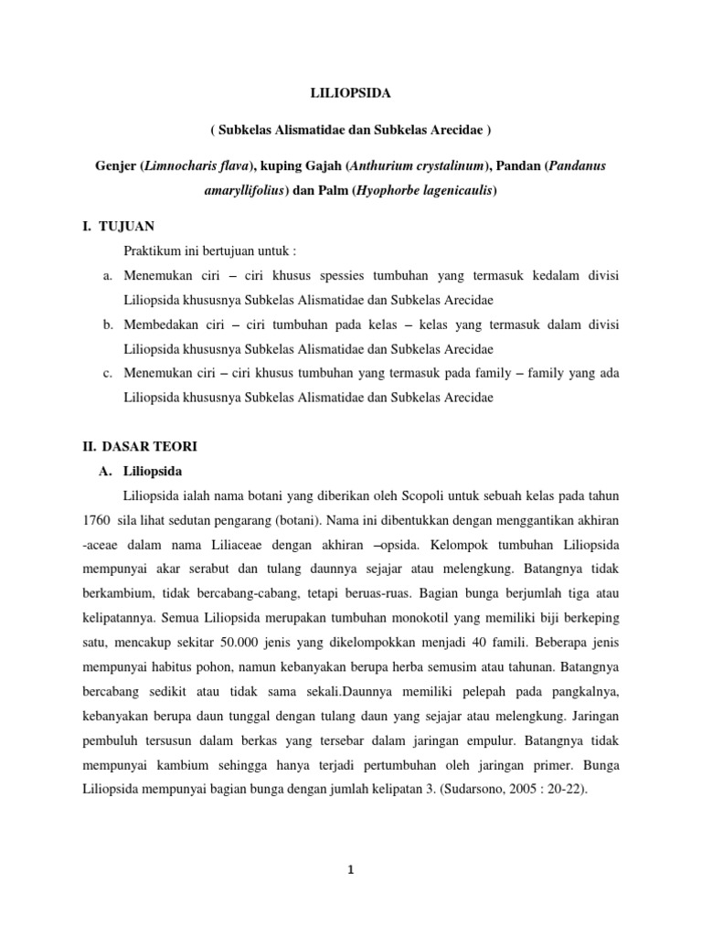 Ciri-Ciri Tumbuhan Liliopsida dan Praktikum | PDF | Griya & Taman ...