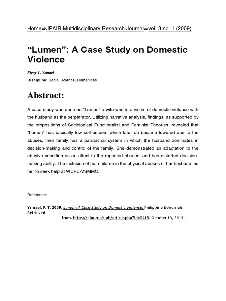 "Lumen": A Case Study On Domestic Violence: Home JPAIR ...
