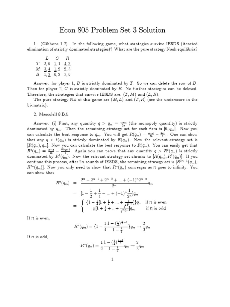 Ps3 Solution | PDF | Economic Equilibrium | Mathematical Economics