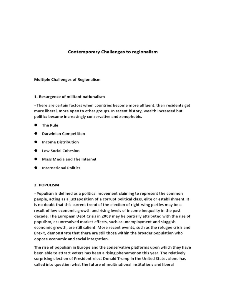 Contemporary Challenges To Regionalism | PDF | Populism | Regional ...