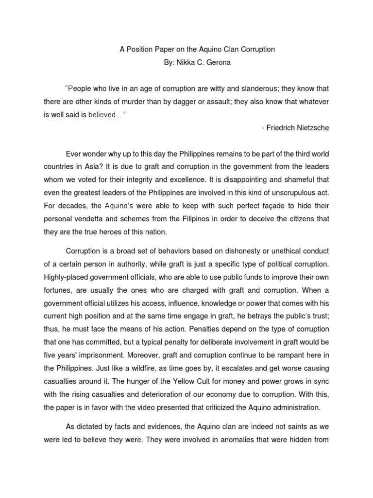 Position Paper | PDF | Corazon Aquino | Philippines
