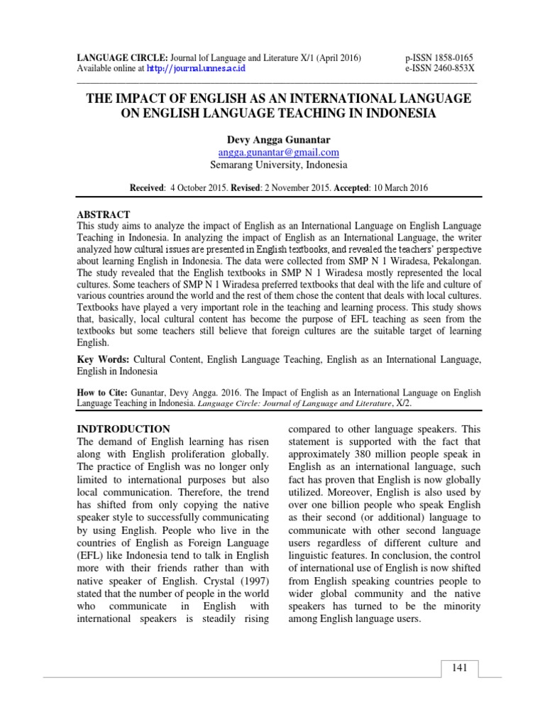 The Impact of English As An International Language On English Language ...