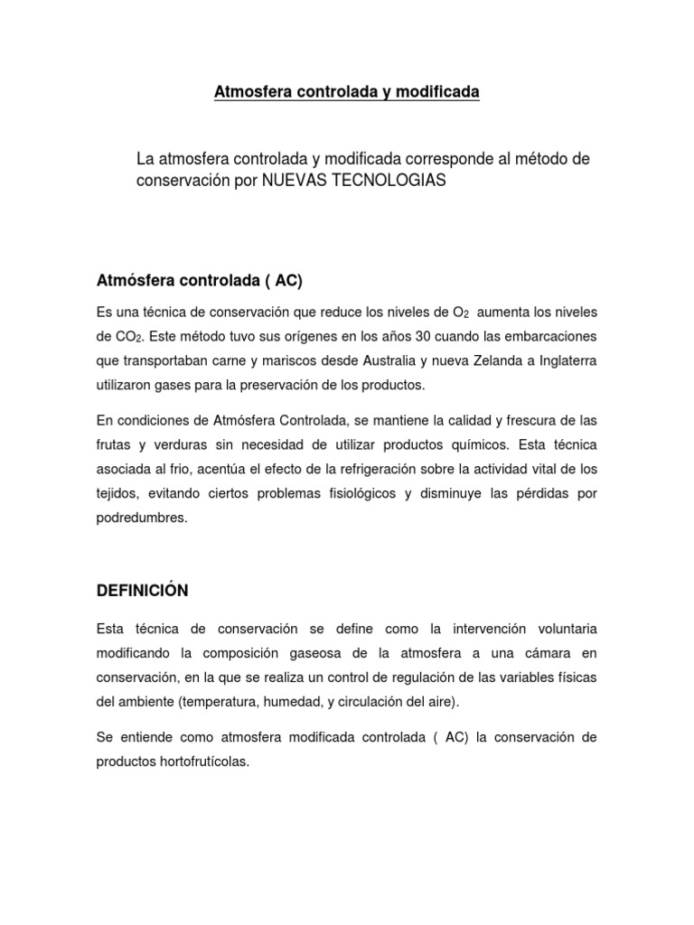 Atmosfera Controlada Y MODIFICADA | PDF | Oxígeno | Alimentos