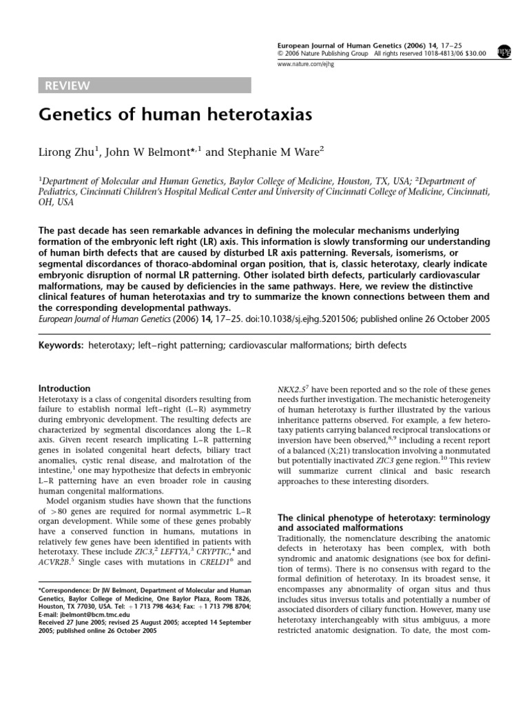 Genetics of Human Heterotaxias: Review | PDF | Biology | Genetics