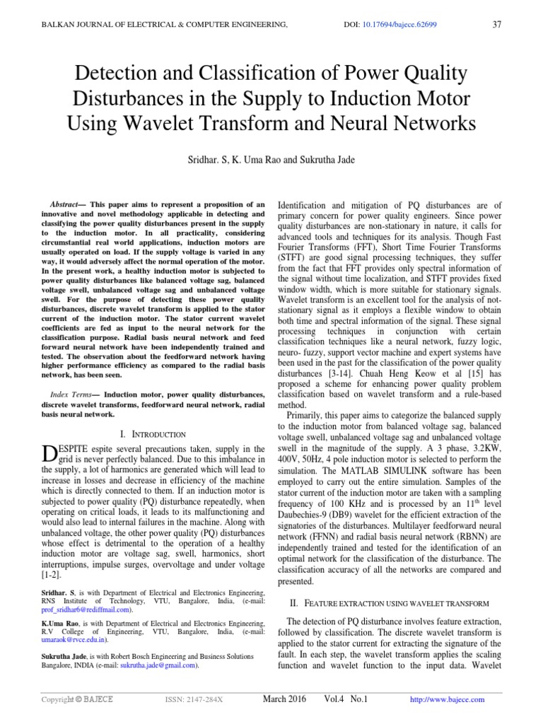 Detection And Classification Of Power Quality Disturbances In The Supply To Induction Motor