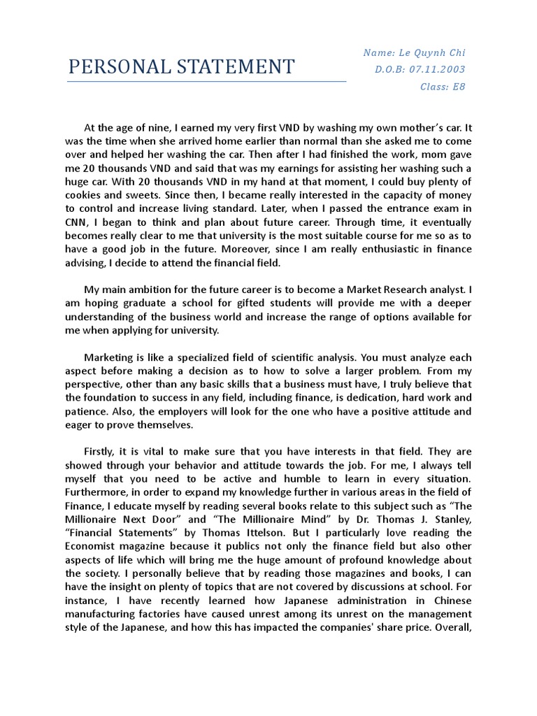 Aspiring to Succeed: A Personal Statement Detailing a Passion for ...