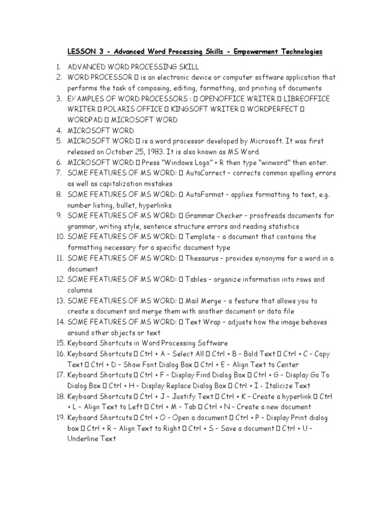 LESSON 3 - Advanced Word Processing Skills - Empowerment Technologies ...