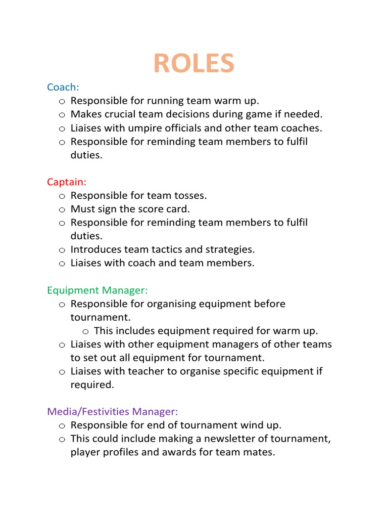Roles | PDF | Sports & Recreation