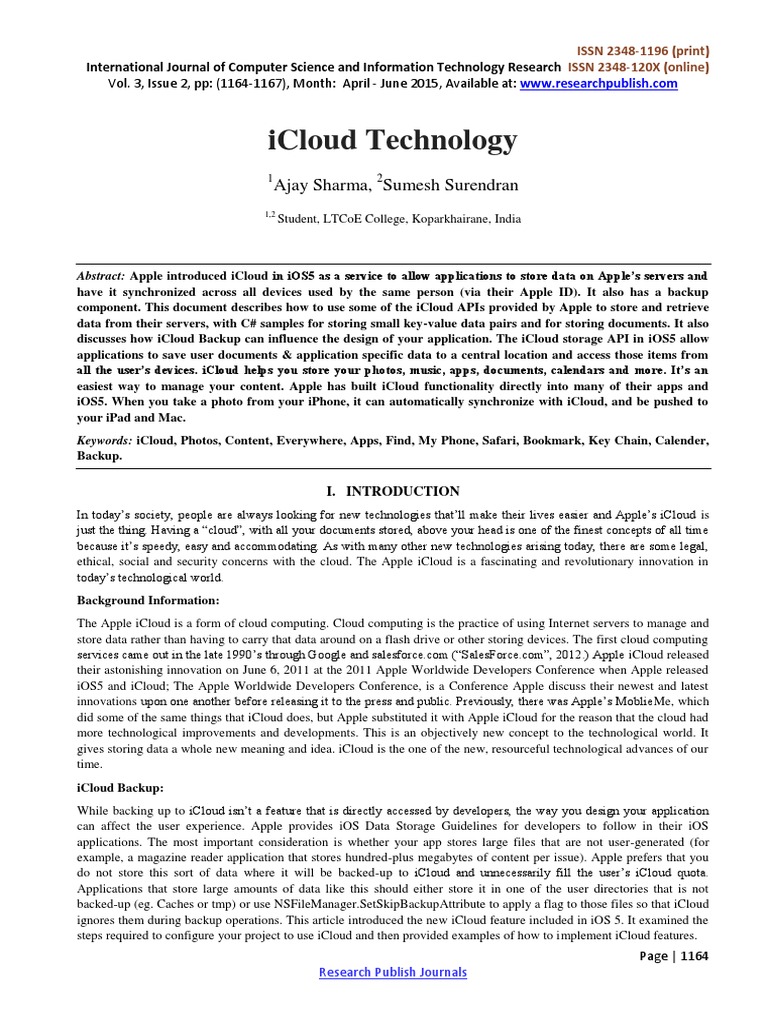 Icloud Technology: Ajay Sharma, Sumesh Surendran | PDF | I Cloud | I ...