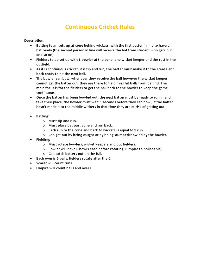 Rules - Continuous Cricket | PDF