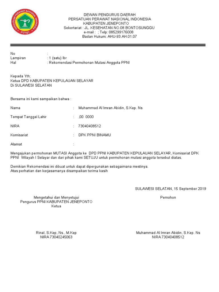 Surat Pengajuan Mutasi | PDF