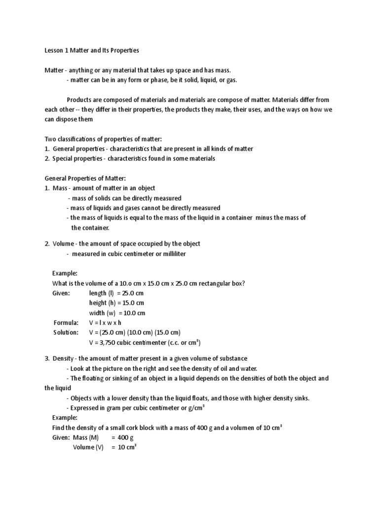 Lesson 1 Matter and Its Properties | PDF | Art