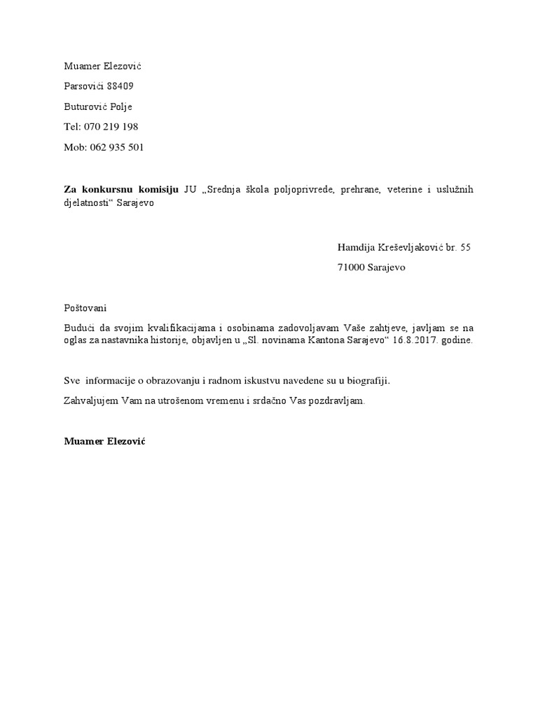 Prijava Za Konkurs | PDF