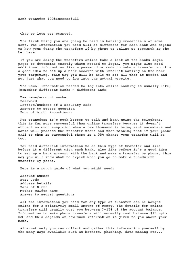 Bank Transfer 100% Successfull PDF | PDF | Online Banking | Banks & Banking