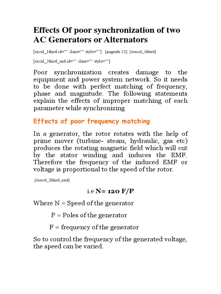Effects of Poor Generator Synchronization | PDF | Electric Power System ...