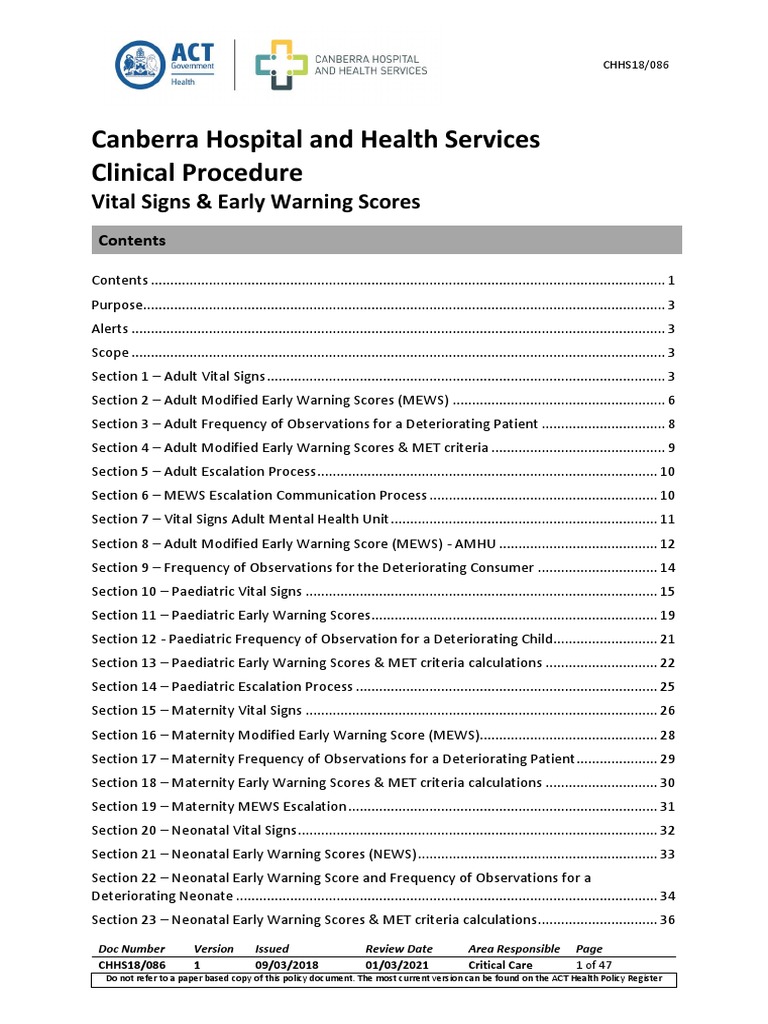 Vital Signs and Early Warning Scores | Download Free PDF | Blood ...