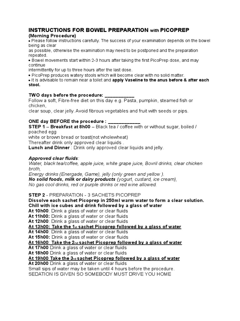 Bowel Preparation Morning Procedure | PDF