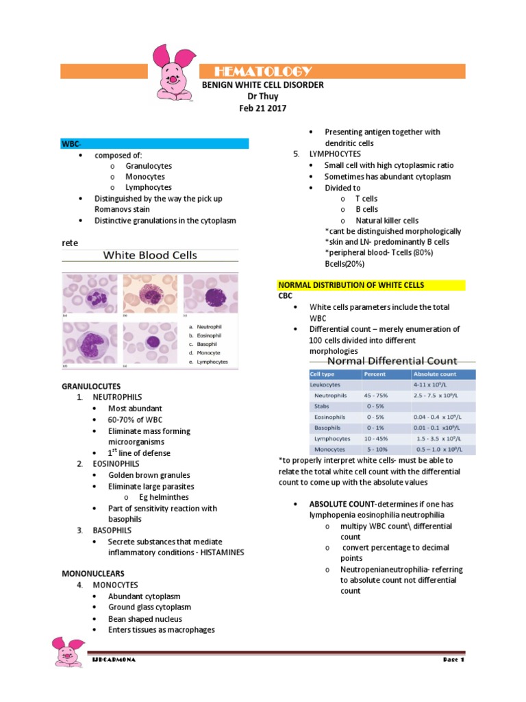 Hematology: Benign White Cell Disorder DR Thuy Feb 21 2017 | PDF ...