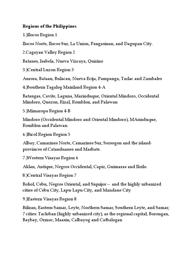 List of Philippine Regions and Provinces | PDF