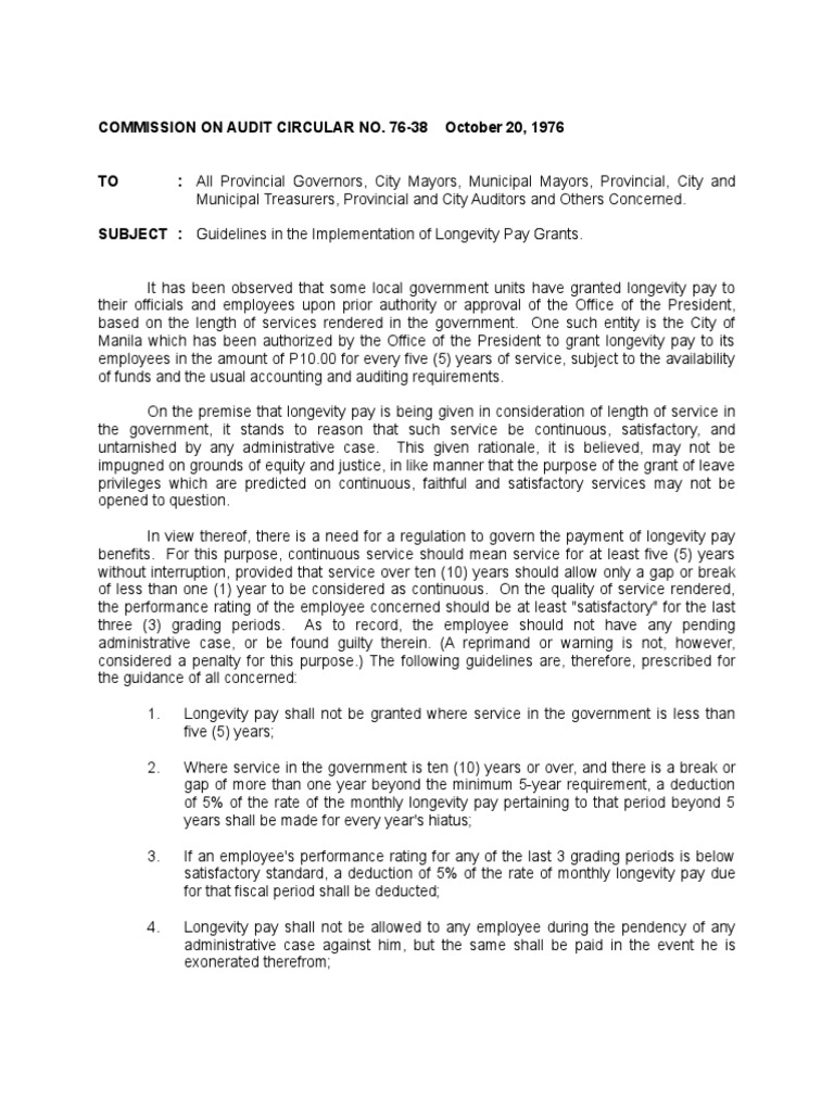 Longevity Pay Guidelines for LGUs | PDF | Audit | Justice