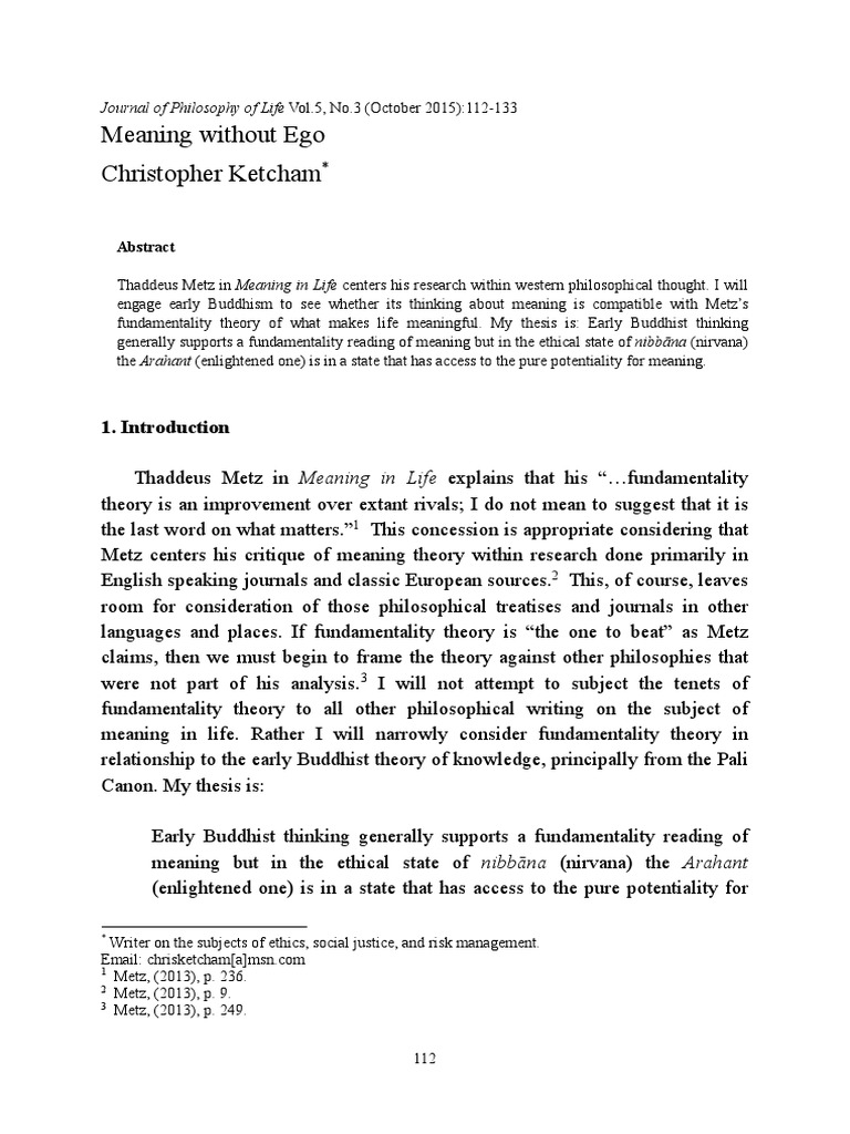 Meaning Without Ego Christopher Ketcham: Journal of Philosophy of Life ...
