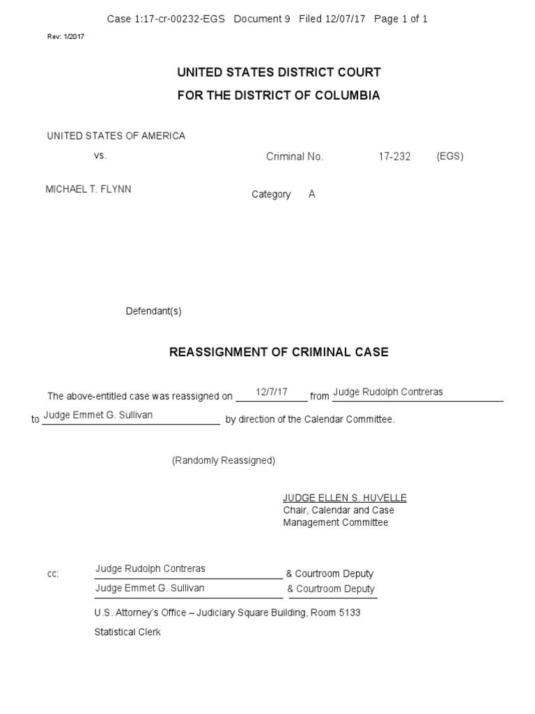 Mike Flynn Case Reassigned To Judge Emmett Sullivan, Judge Rudy ...