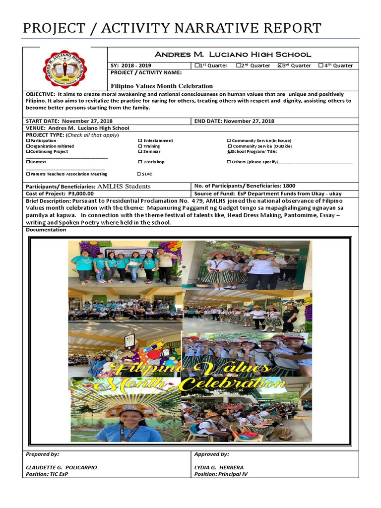 NARRATIVE REPORT Filipino Values Month Celebration | PDF NARRATIVE REPORT Filipino Values Month Celebration | PDF
